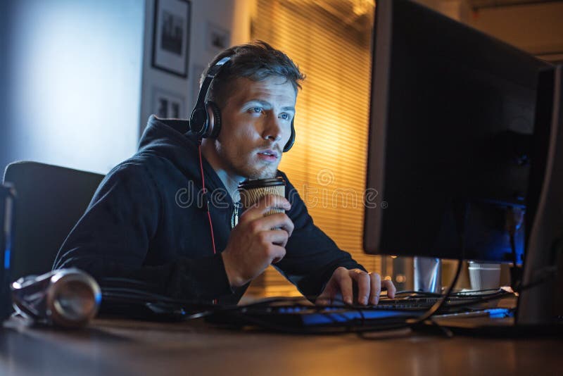 Concentrated Software Specialist Working with Computer Stock Image ...
