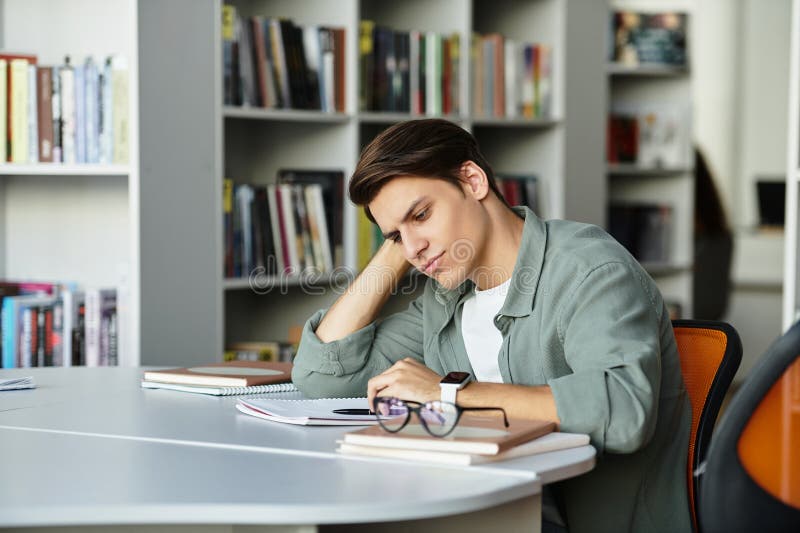 Concentrated Student at School, Studying Hard. Stock Photo - Image of ...
