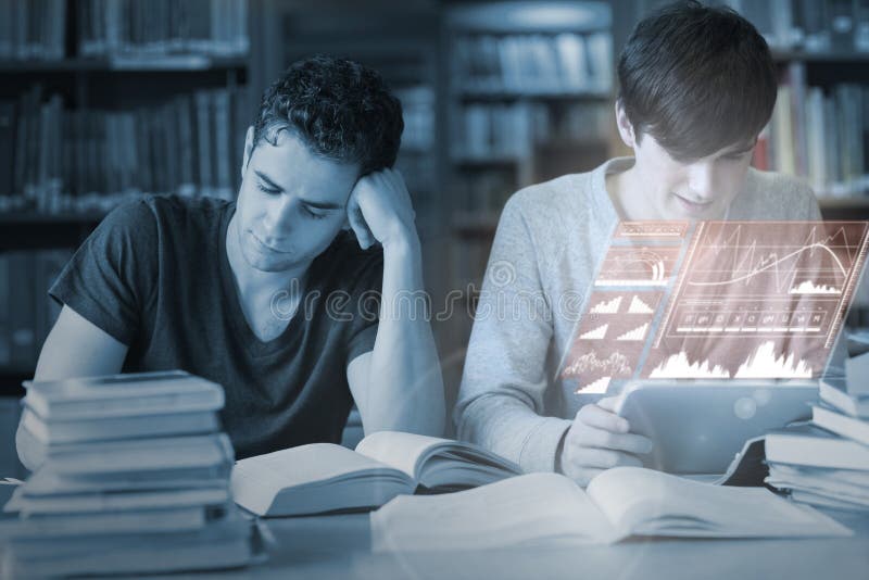 Concentrated Students Working Together with Futuristic Interface Stock ...