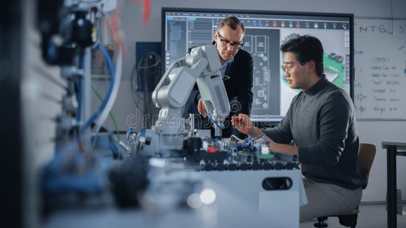 Concentrated Teacher Helping Asian Engineer Student Working with ... Concentrated Teacher Helping Asian Engineer Student Working with ...