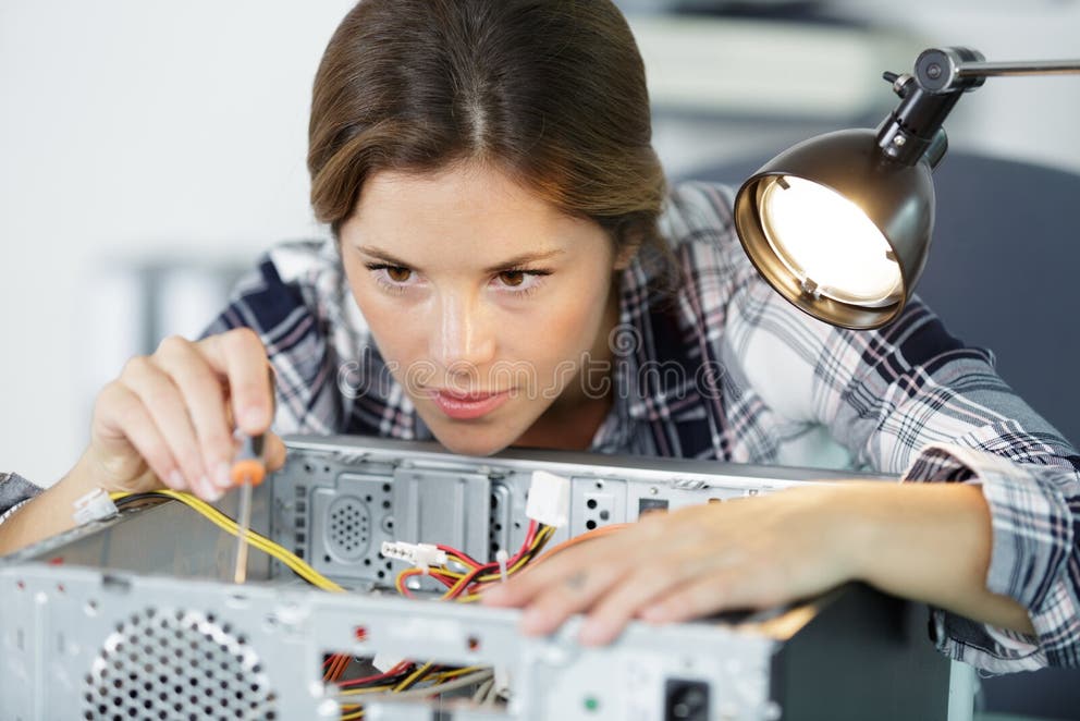 Concentrated Woman Technician Fixing Computer Stock Image - Image of ...