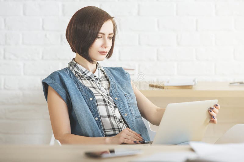 Concentrated Woman Using Laptop Stock Photo - Image of beautiful ...