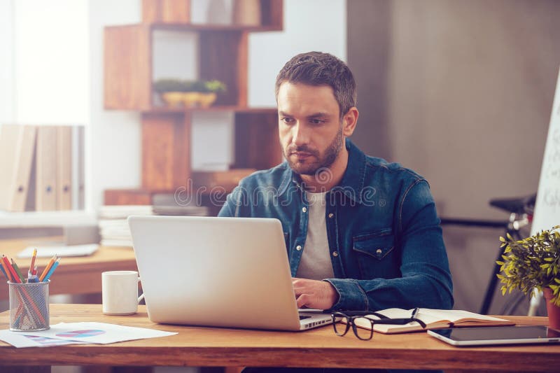 Concentrated on work. stock photo. Image of person, computer - 63099692