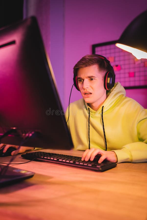 Concentrated Young Gamer in Headset Play Stock Image - Image of emotion ...