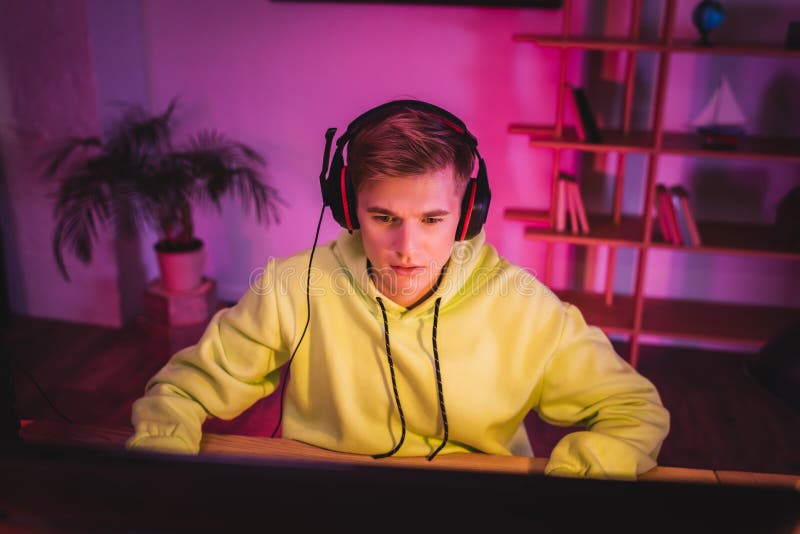 Concentrated Young Gamer in Headset Play Stock Image - Image of esports ...
