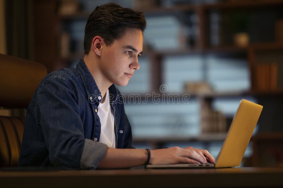 Concentrated Young Guy Developer Typing on Pc Keyboard, Coding Stock ...