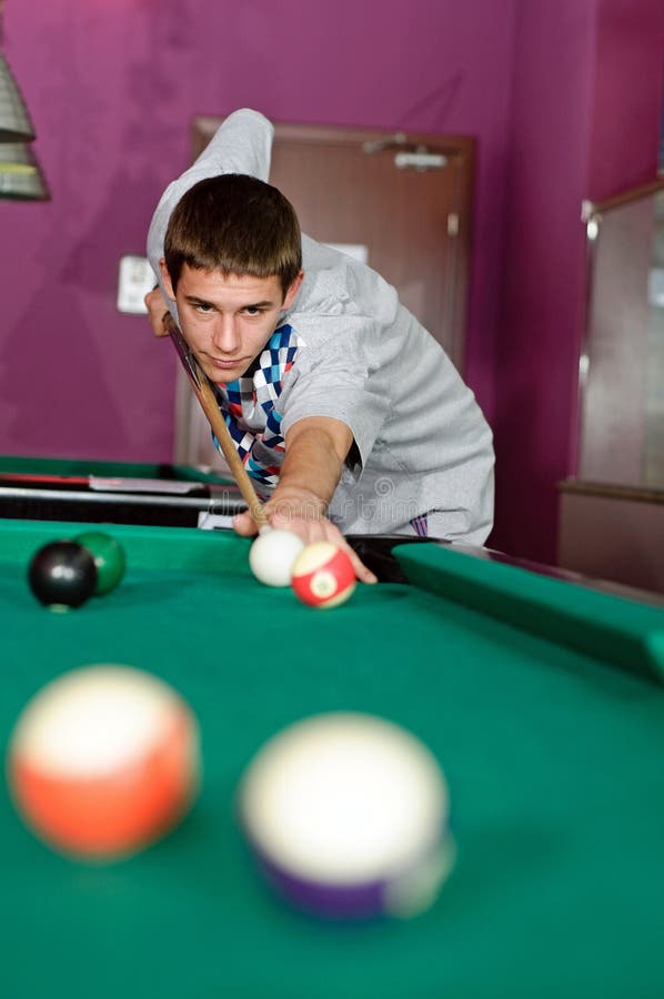 Concentrated Young Man Playing Snooker Stock Image - Image of snooker ...