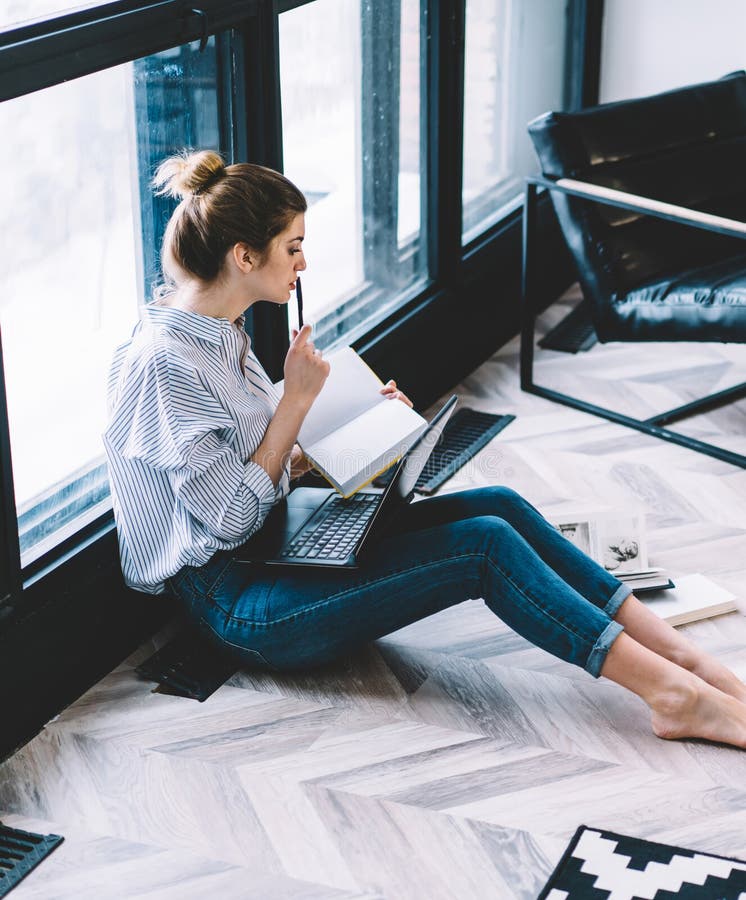 Concentrated Young Woman Thinking on Ideas for Writing Interesting ...