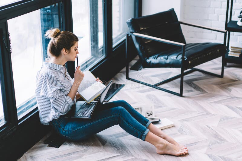 Concentrated Young Woman Thinking on Ideas for Writing Interesting ...