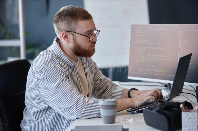 Concentrating Coding Office Desk Modern Workspace Stock Photos - Free ...