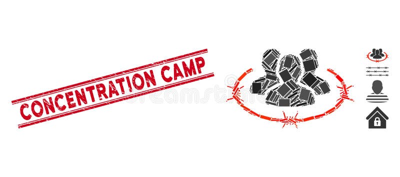 Concentration Camp Mosaic and Grunge Concentration Camp Stamp Seal with ...