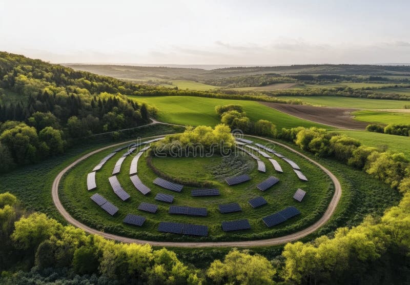 Concentric Blue Rectangular Land Art Installation in Green Landscape ...