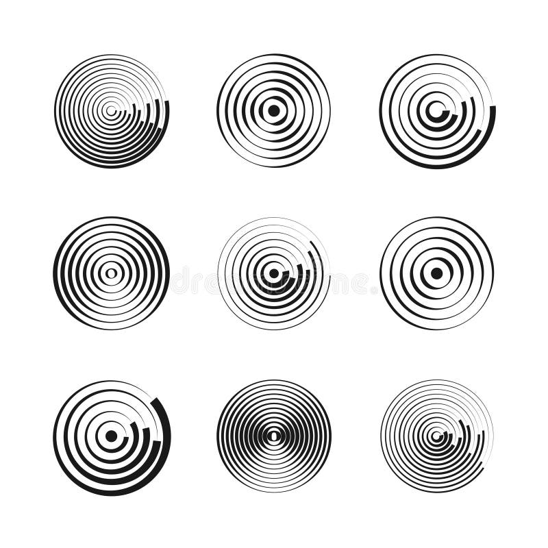 Concentric Circles, Radial Lines Patterns. Monochrome Abstract Stock ...