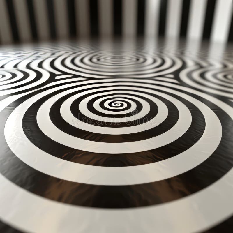 Black and White Concentric Circles on a Reflective Surface with a ...