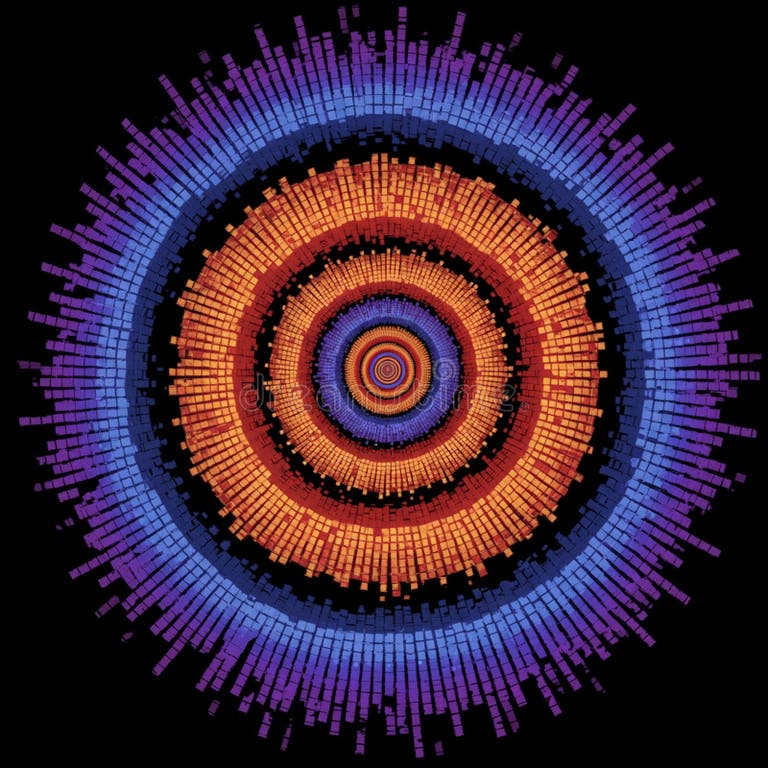 Concentric Circles Composed of Rectangular Pixels Create a Vibrant ...