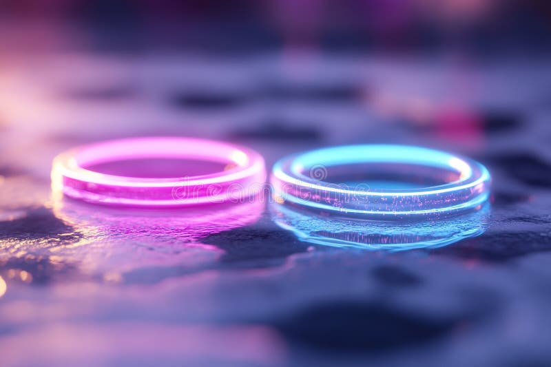 Concentric Neon Rings in Vibrant Blue, Pink, and Purple Hover Above a ...