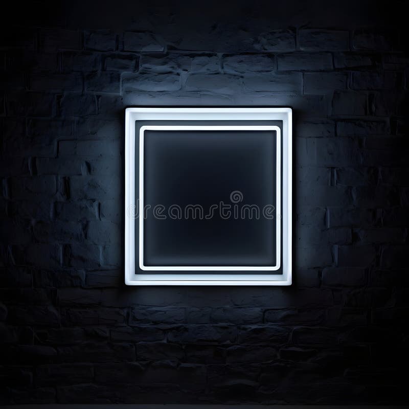 Concentric Rectangular Neon Frames Glow Subtly Against a Dark Brick ...