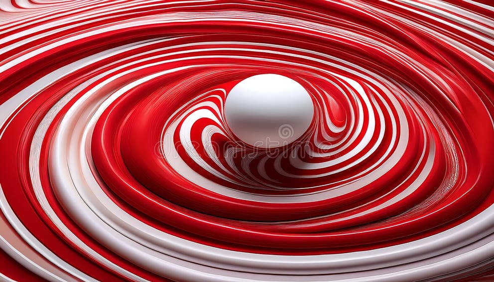 Concentric Red and White Liquid Swirls with a Central White Sphere ...