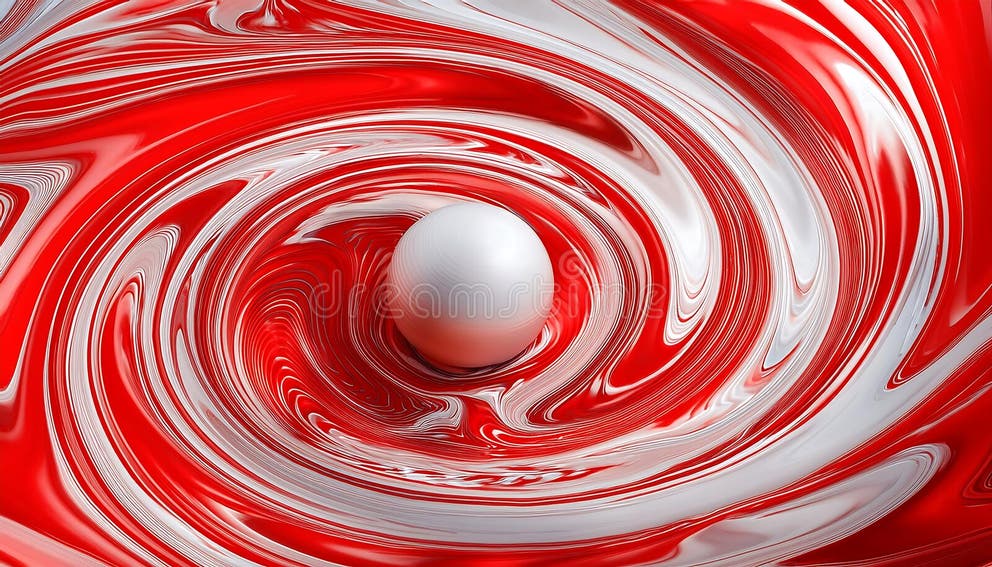Concentric Red and White Liquid Swirls with a Central White Sphere ...