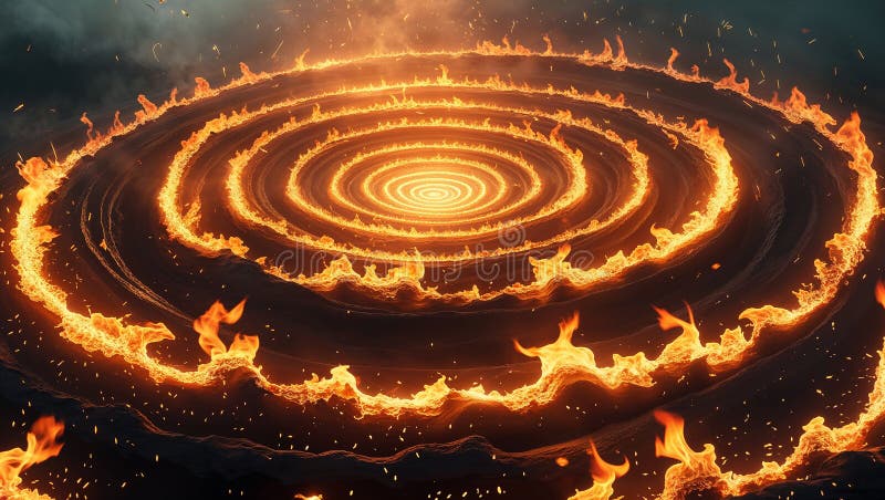 Burning Concentric Rings of Fire Creating a Powerful Energy Vortex ...