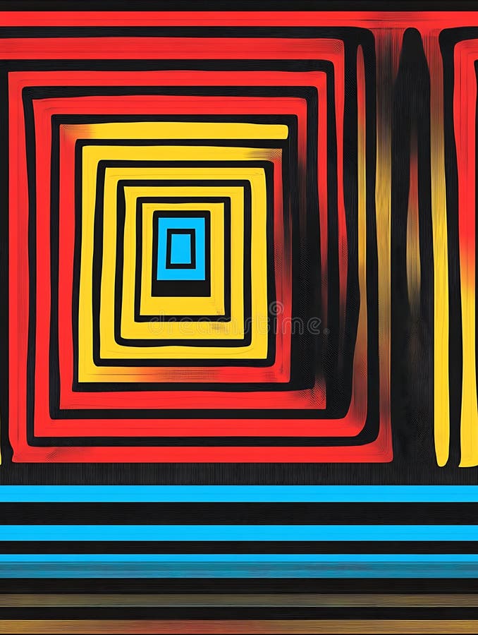 Concentric Squares and Rectangles in Vibrant Red, Yellow, and Blue ...