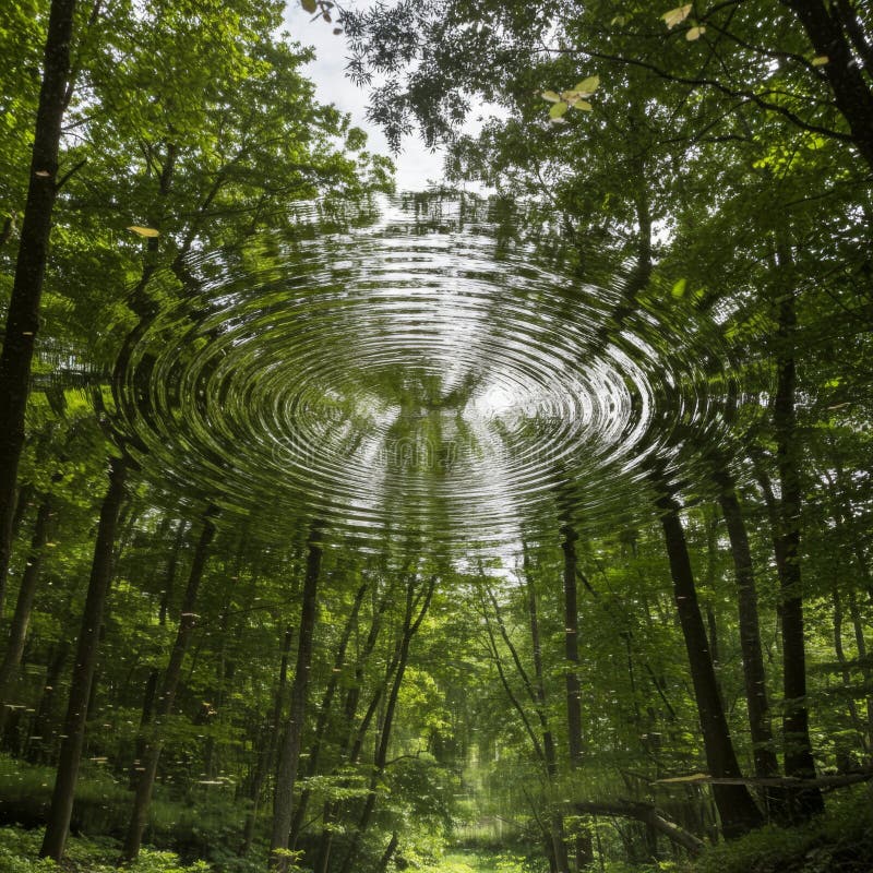 Concentric Water Ripples in a Lush Green Forest Stock Illustration ...