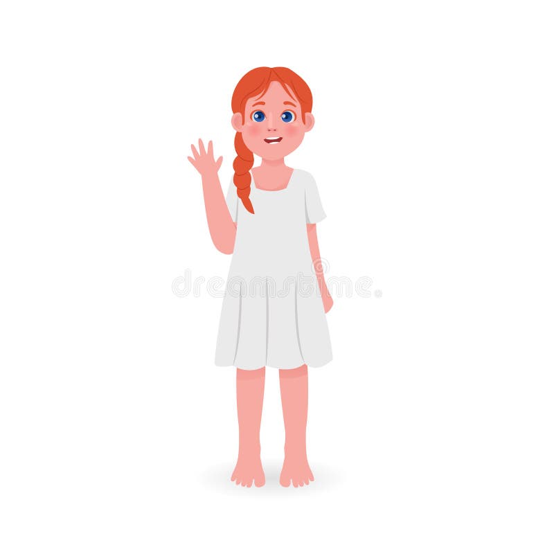 Cute Girl Gesturing Hello Character Design Cartoon Illustration Stock ...