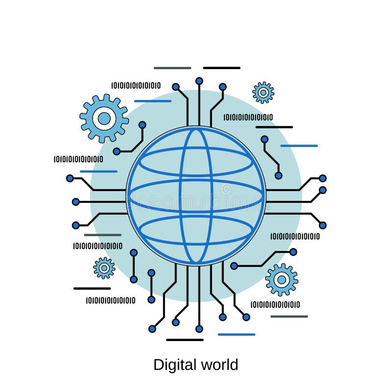 Digital World, Global Communications Flat Design Vector Concept Stock ...