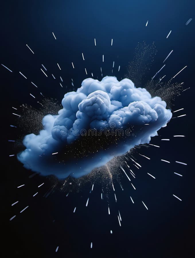 Abstract Cloud of Tiny Particles Flying in Deep Blue Space. Generative ...