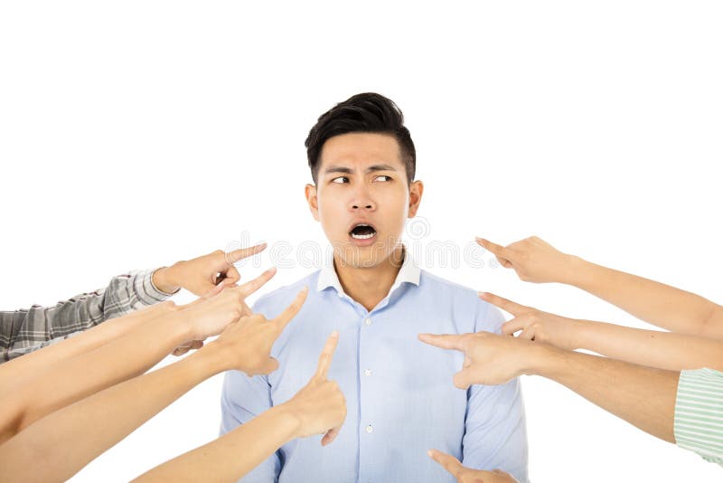 Accusation of Guilty Person Man. Man Looking Down Fingers Pointing at ...