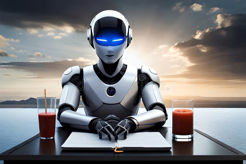 Adorable Humanoid Robot Working on Laptop. Generative AI Stock ... Adorable Humanoid Robot Working on Laptop. Generative AI Stock ...