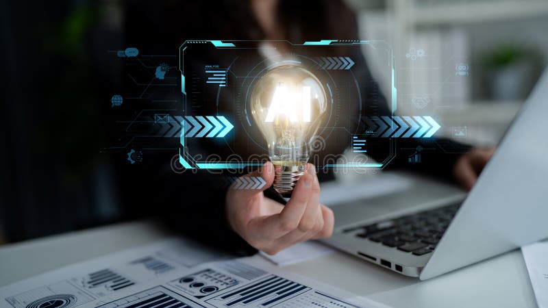 Artificial Intelligence Core Processor on a Futuristic Data Analysis Interface. Fermion Stock ...