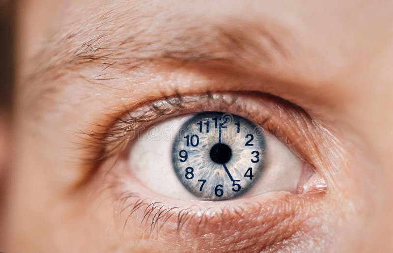 Concept of Aging, Time Flies of Man. Clock Dial on Eye Stock Image ...