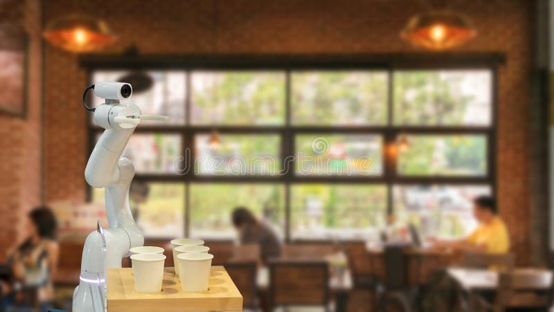 The Concept of an AI Robot Making Coffee in Coffee Shop Stock ...