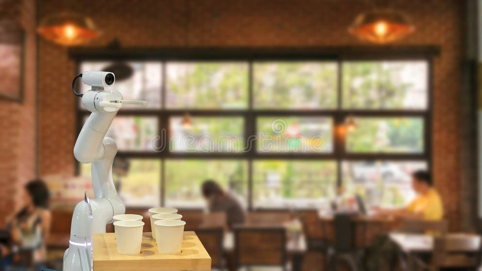 The Concept of an AI Robot Making Coffee in Coffee Shop Stock ...