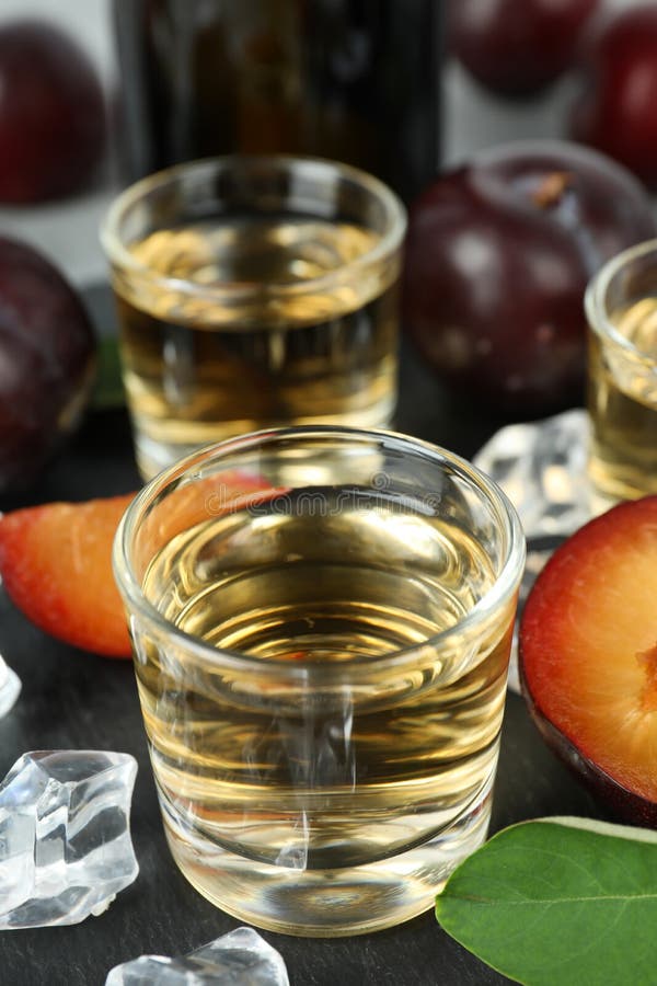 Concept of Alcohol with Plum Vodka, Close Up Stock Photo - Image of ...