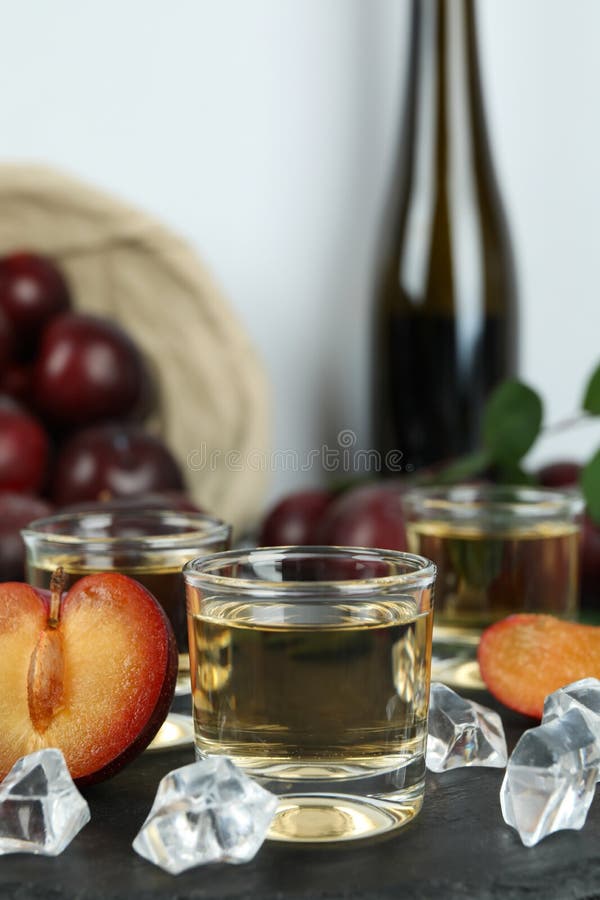 Concept of Alcohol with Plum Vodka, Close Up Stock Photo - Image of ...