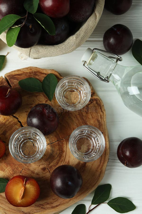 Concept of Alcohol with Plum Vodka, Top View Stock Photo - Image of ...