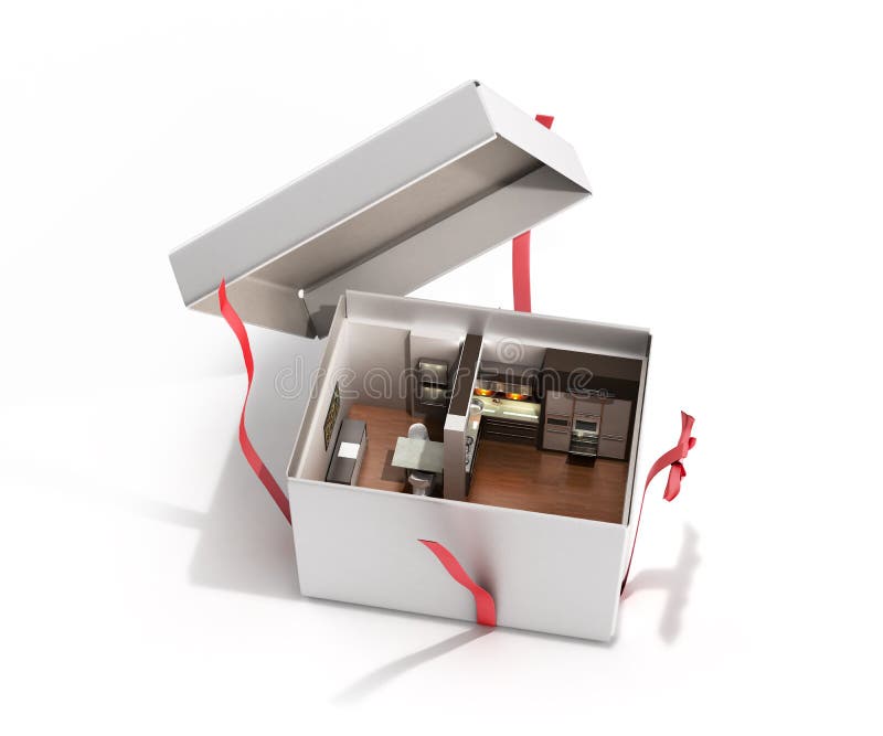 Concept Apartment As a Gift Kitchen Interior in an Open Box 3d R Stock ...