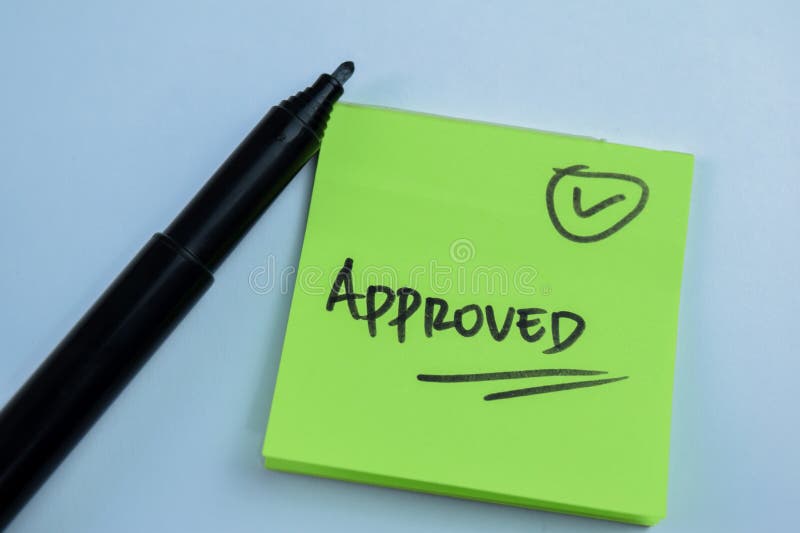 Concept of Approved Write on Sticky Notes Isolated on Wooden Table ...