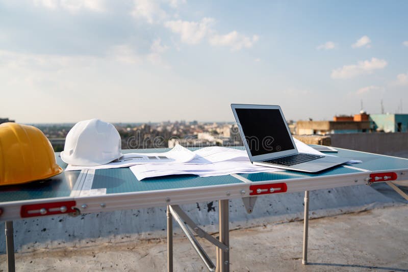 Concept of Architects, Engineer Equipment on the Desk with a Blueprint ...