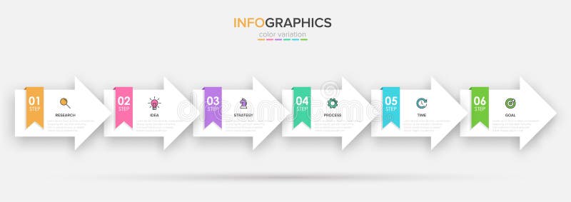 Concept of Arrow Business Model with 6 Successive Steps. Five Colorful ...