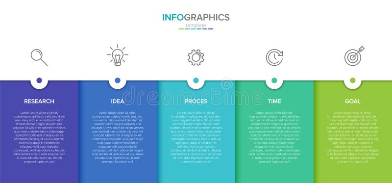 Concept of Arrow Business Model with 5 Successive Steps. Five Colorful ...