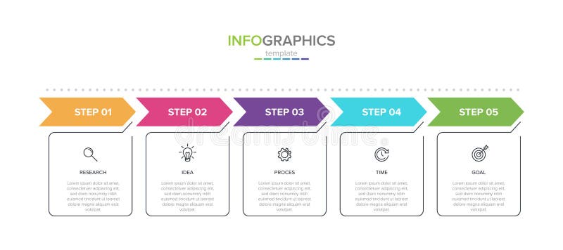 Concept of Arrow Business Model with 5 Successive Steps. Five Colorful ...