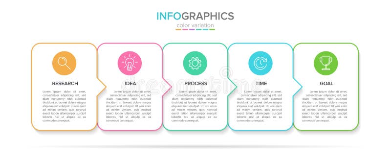 Concept of Arrow Business Model with 5 Successive Steps. Five Colorful ...