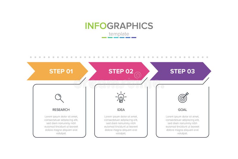 Concept of Arrow Business Model with 3 Successive Steps. Three Colorful ...