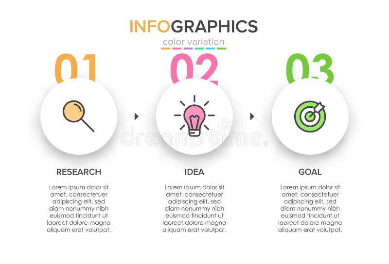 Concept of Arrow Business Model with 3 Successive Steps. Three Colorful Rectangular Elements ...