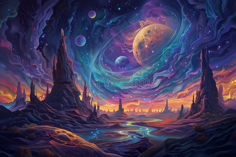 Concept Art of an Alien Planet Landscape with Vibrant Colors and ...