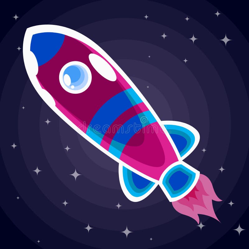Purple Rocket with Blue Stripes and a Porthole Stock Illustration ...