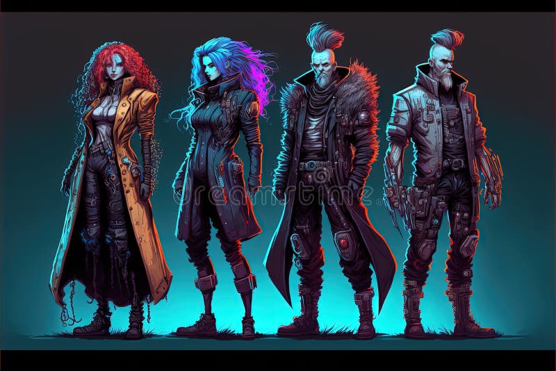 Concept Art Cyberpunk Characters Avatar Character Illustrations Generative Ai Stock